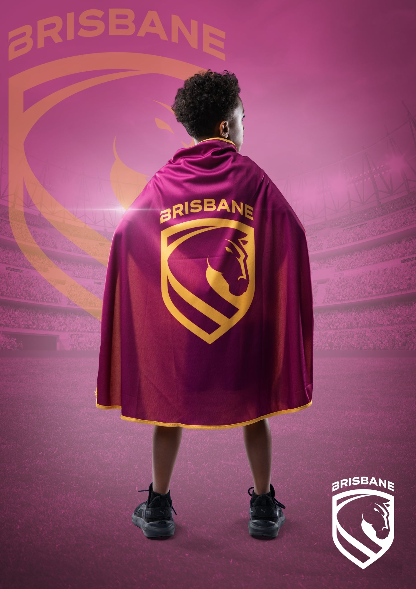 Brisbane Broncos Kids NRL Hero Pack – Cape & Mask Set – Mini Mascot